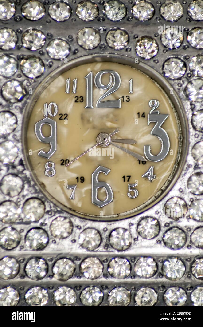 Silver colored watch face with diamonds top view in macro Stock Photo ...