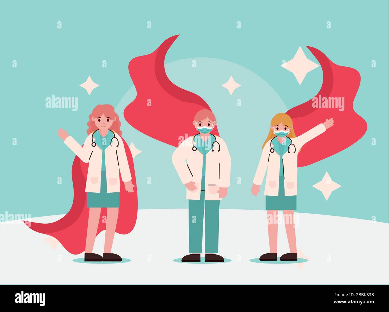 doctor hero, group physician professional characters with cape vector ...