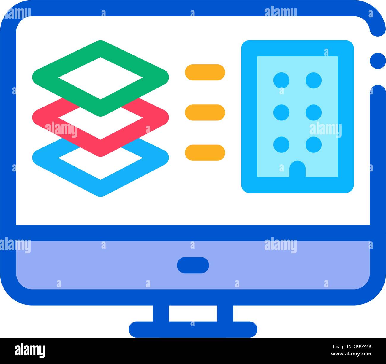 computer simulation of building icon vector outline illustration Stock ...