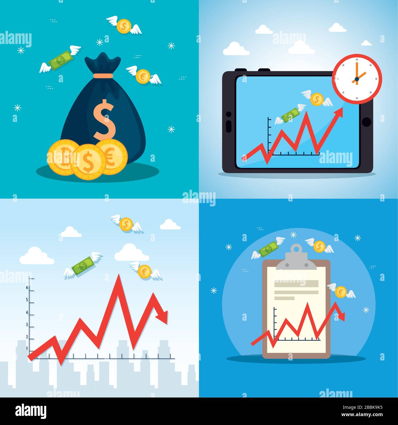 set poster of stock market crash with icons Stock Vector Image & Art ...