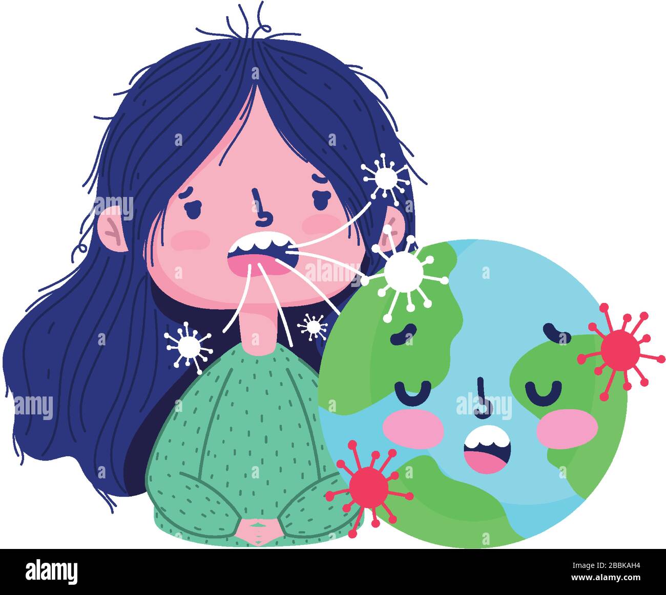covid 19 coronavirus pandemic, sick girl cough and sad world vector ...