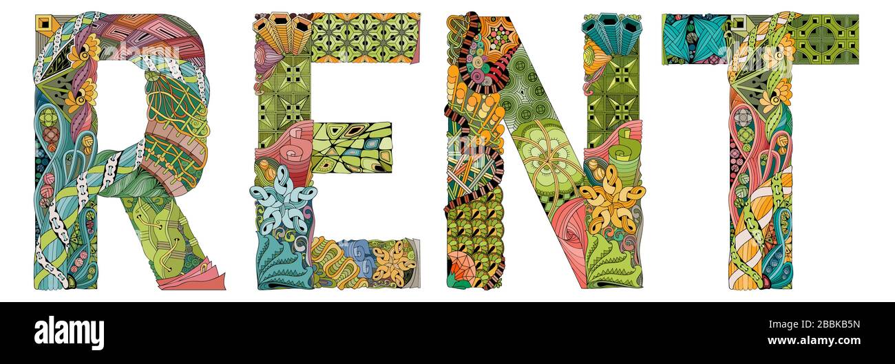 Word RENT. Vector zentangle object for decoration Stock Vector Image ...