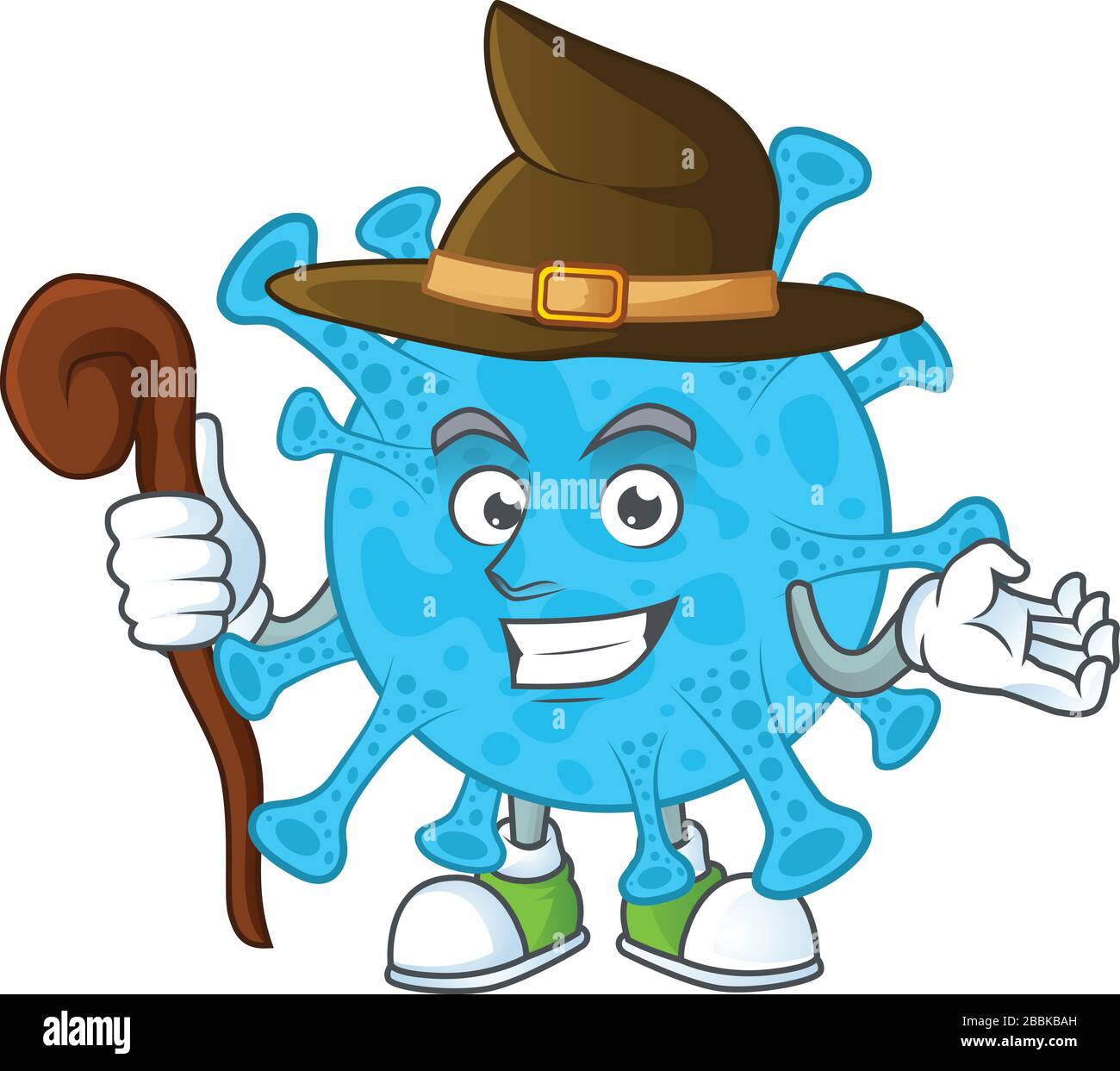 Cute and sneaky Witch coronavirus backteria cartoon design style Stock ...