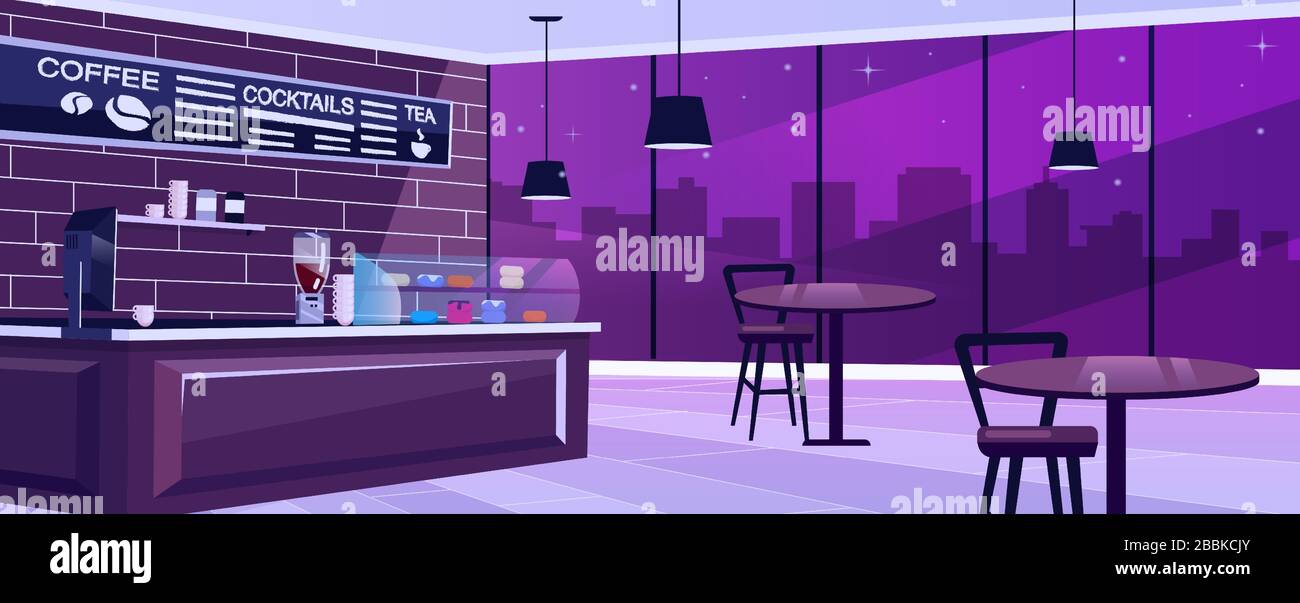 Coffee shop at night flat vector illustration Stock Vector Image & Art ...