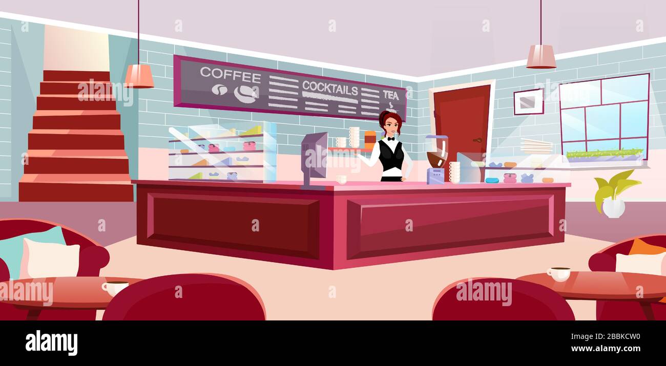 Barista at counter flat vector illustration Stock Vector Image & Art ...