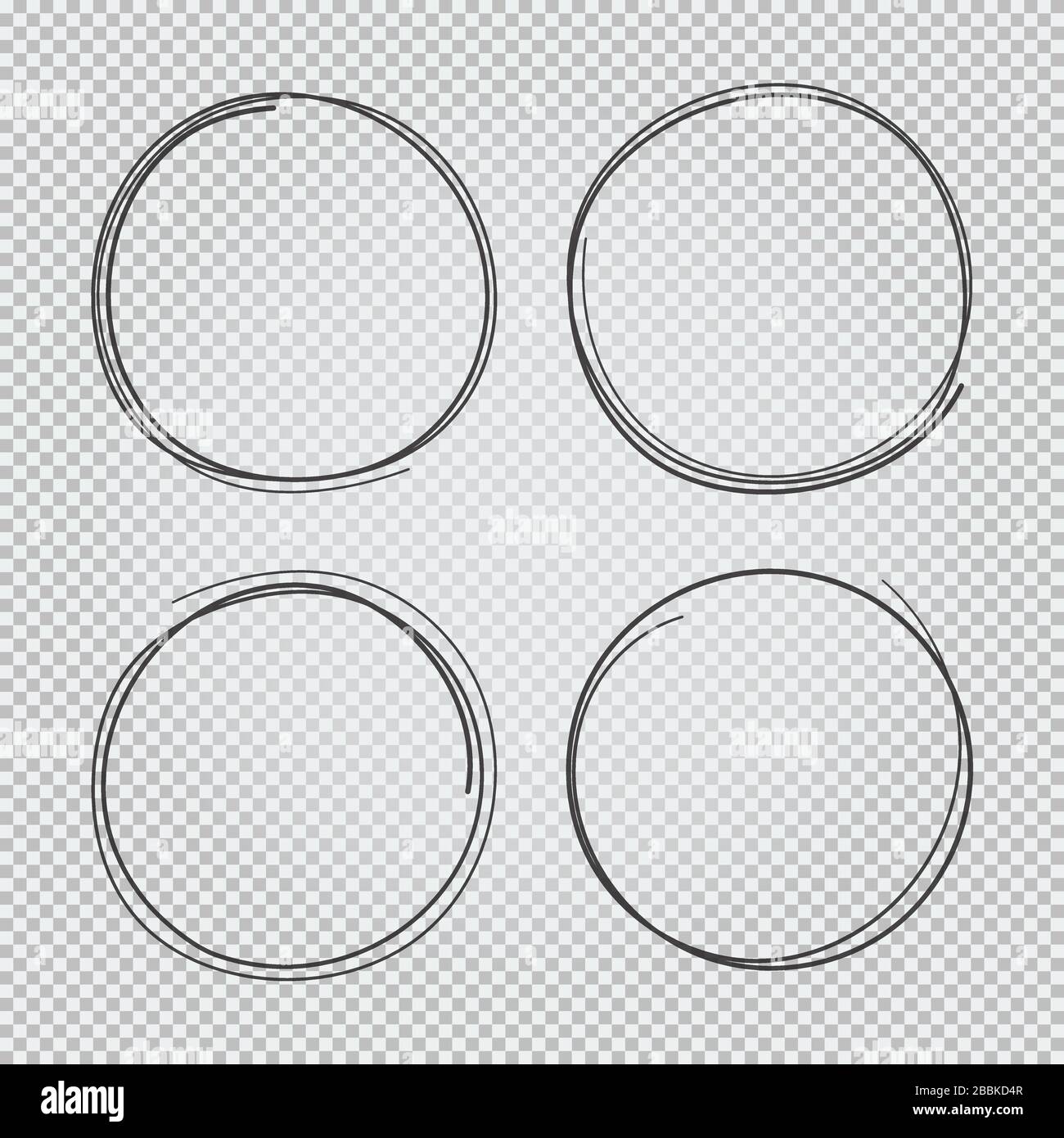 4 hand drawn scribble circles set isolated on transparent background ...