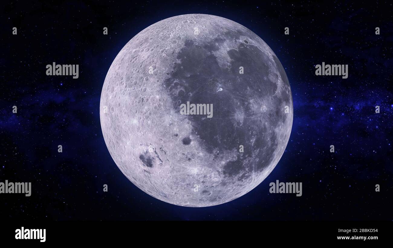 Full pink and blue moon with star at dark night sky background. 3D ...
