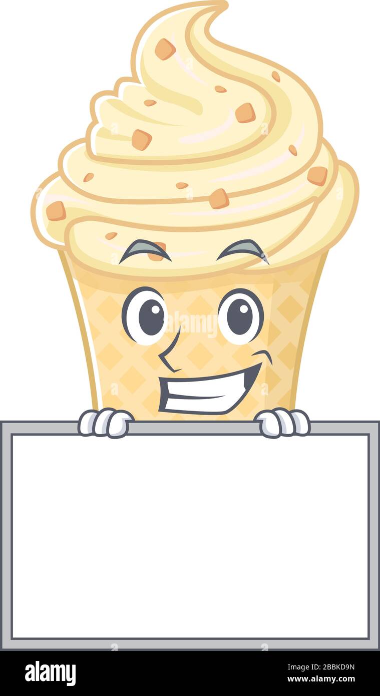Smiling vanilla ice cream cartoon design style has a board Stock Vector ...