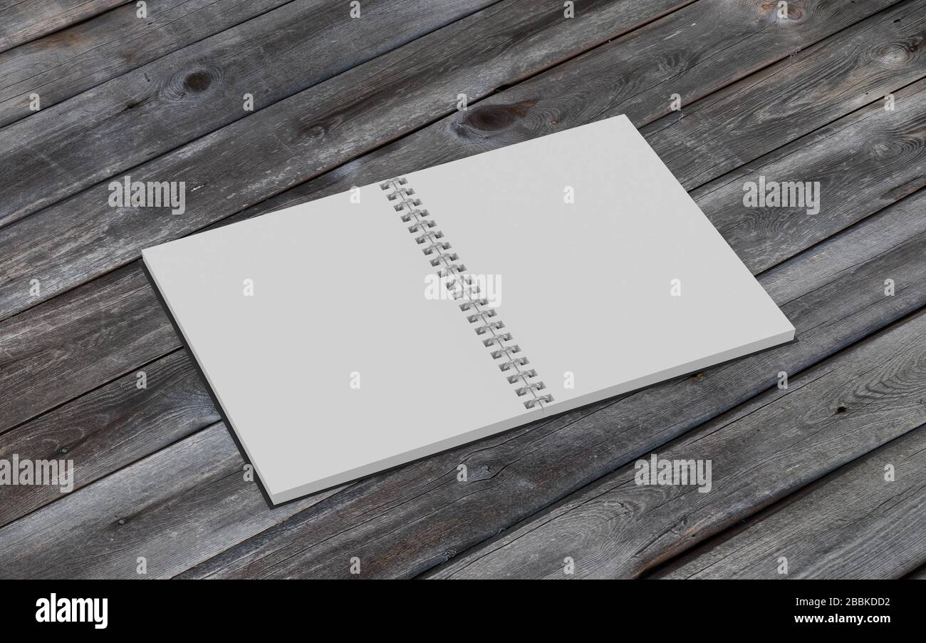 Open blank note book on wooden desk copy space empty blank to add your ...