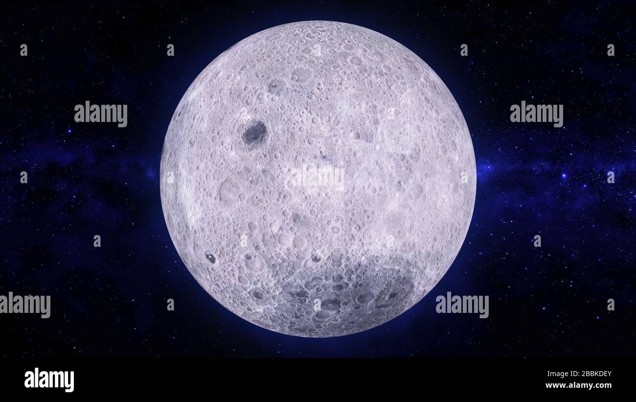 Full pink and blue moon with star at dark night sky background. 3D ...