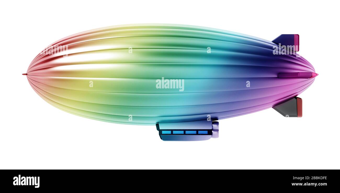 Rainbow colored zeppelin isolated on white background. 3D illustration ...