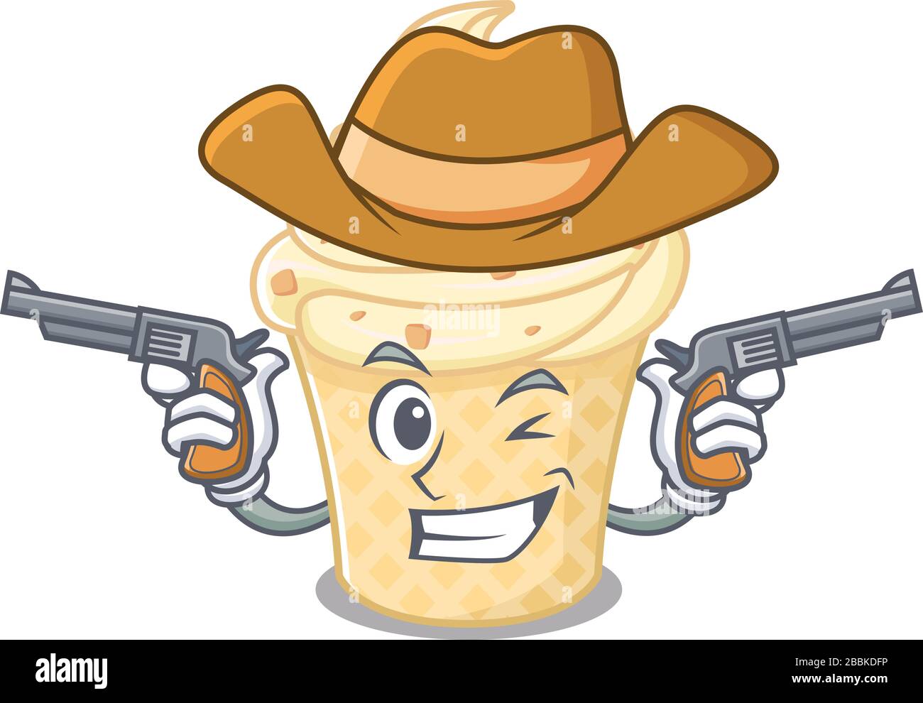 Cute handsome cowboy of vanilla ice cream cartoon character with guns ...
