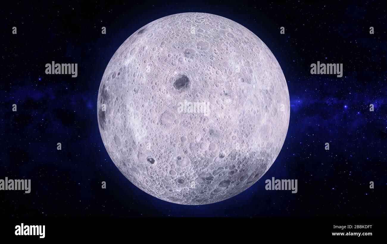 Full pink and blue moon with star at dark night sky background. 3D ...