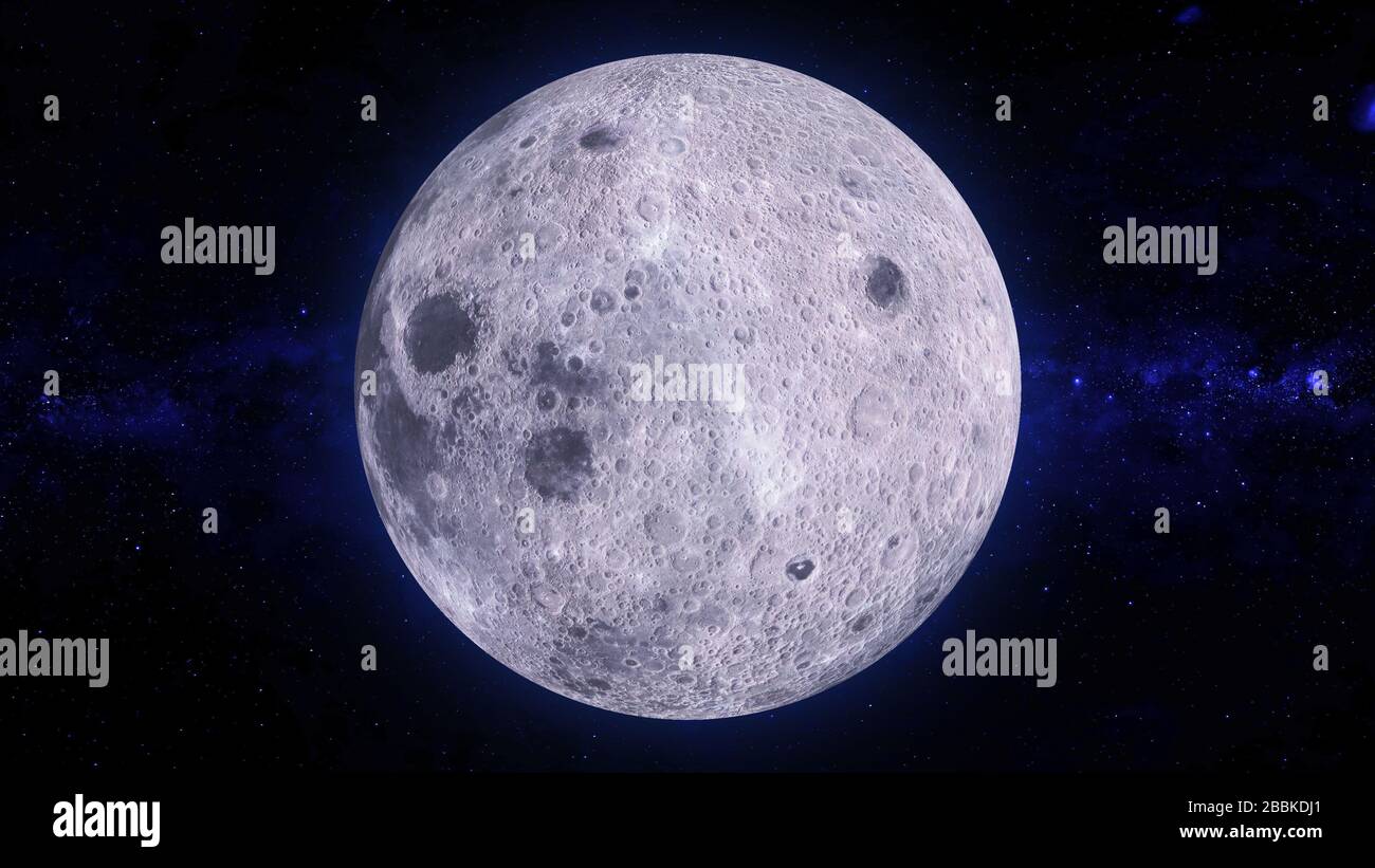 Full pink and blue moon with star at dark night sky background. 3D ...
