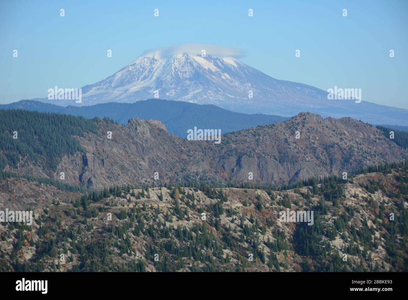 Mt St Helens and land affected by the 1980 eruption seen from the ...