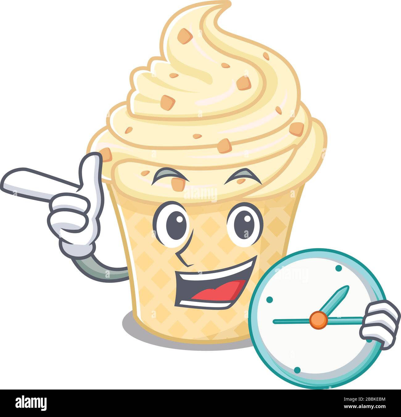 Vanilla ice cream mascot design concept smiling with clock Stock Vector ...