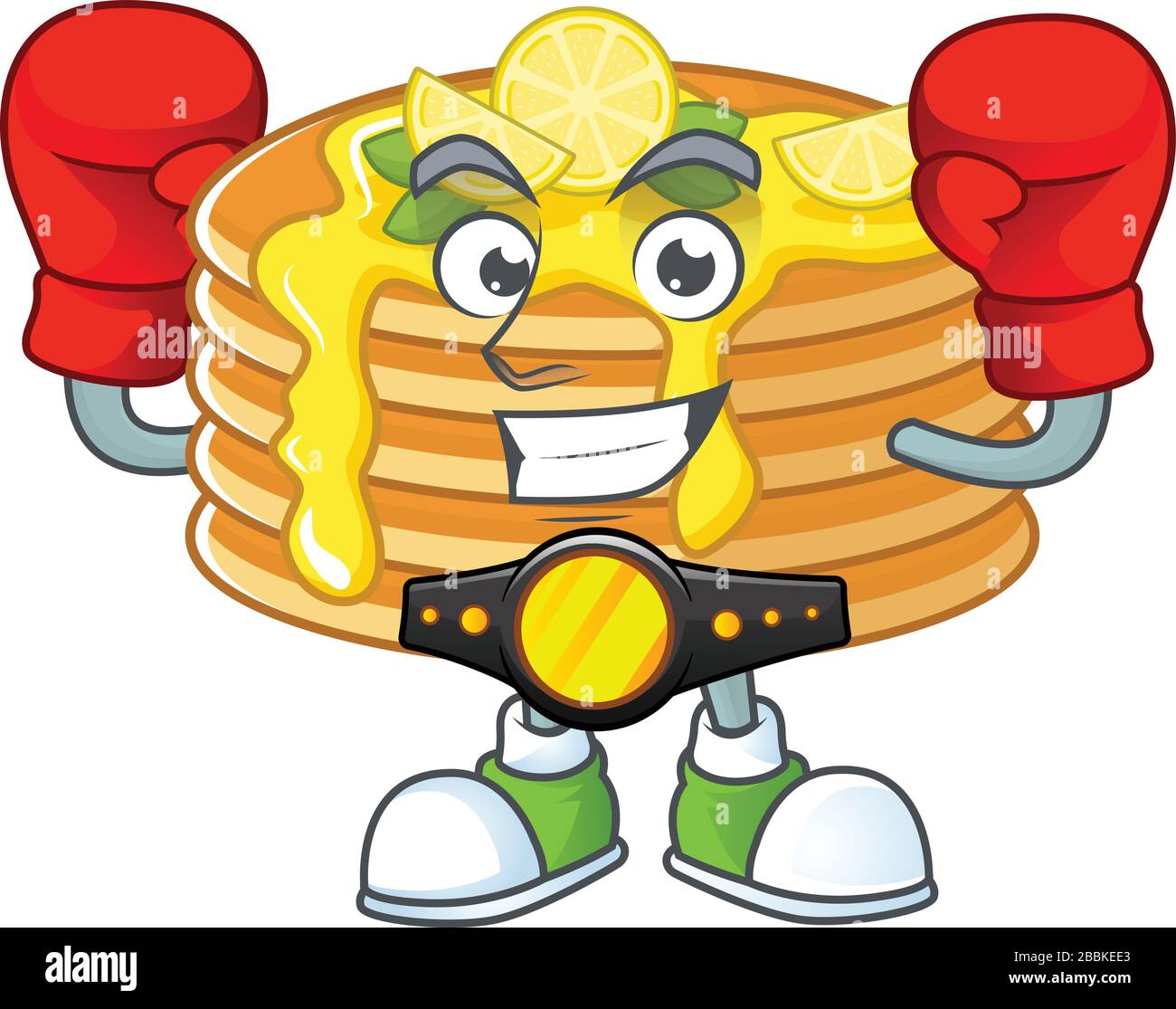 A sporty lemon cream pancake boxing athlete cartoon mascot design style ...