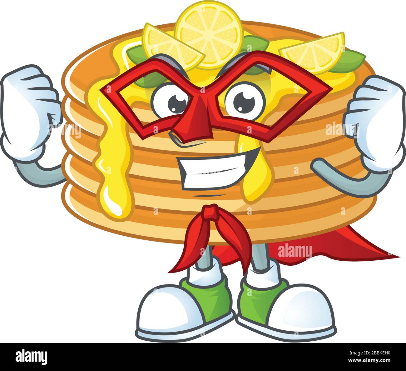 Lemon cream pancake cartoon design concept dressed as Super hero Stock ...