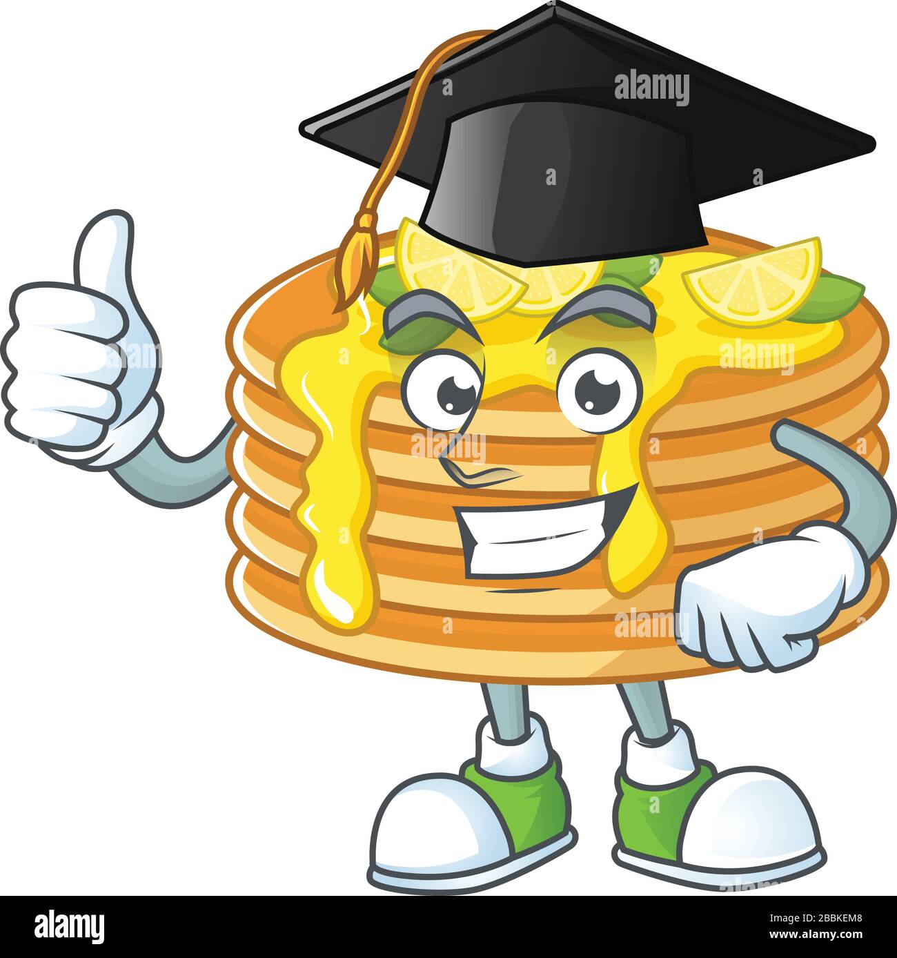 Mascot design concept of lemon cream pancake proudly wearing a black ...