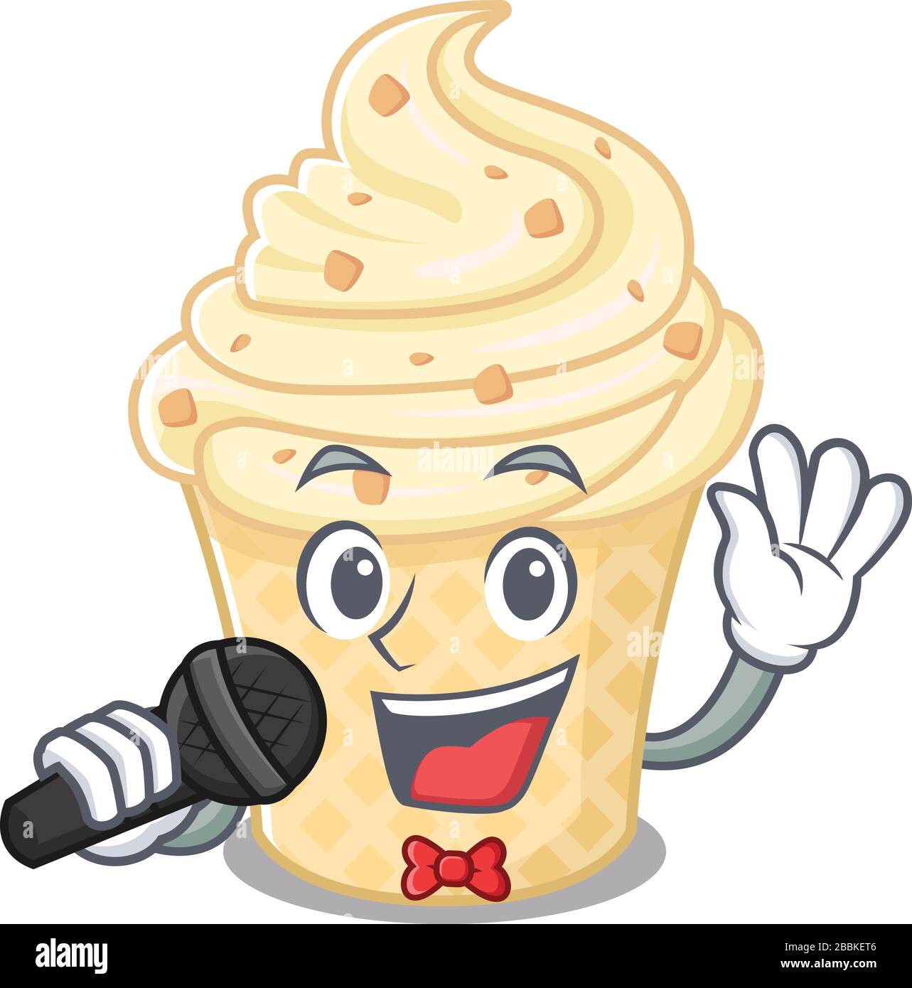 Talented singer of vanilla ice cream cartoon character holding a ...