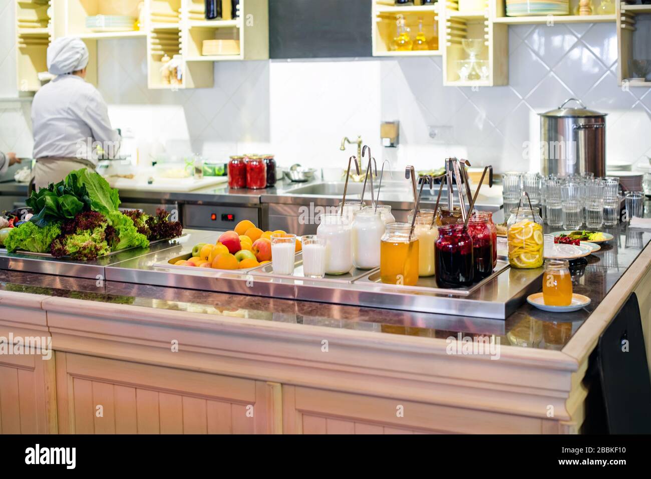 Food at restaurant kitchen. Chef checking meal ingredients Stock Photo ...