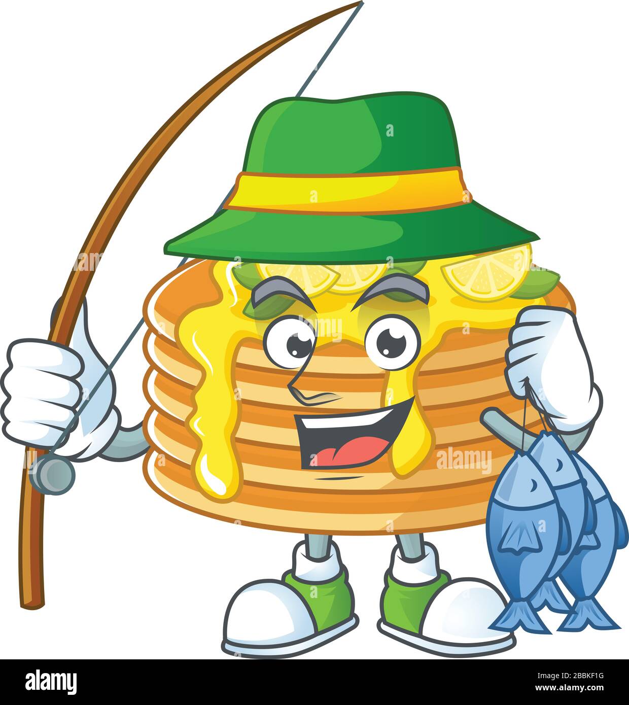 A Picture of lemon cream pancake fisher mascot design catch a fish ...