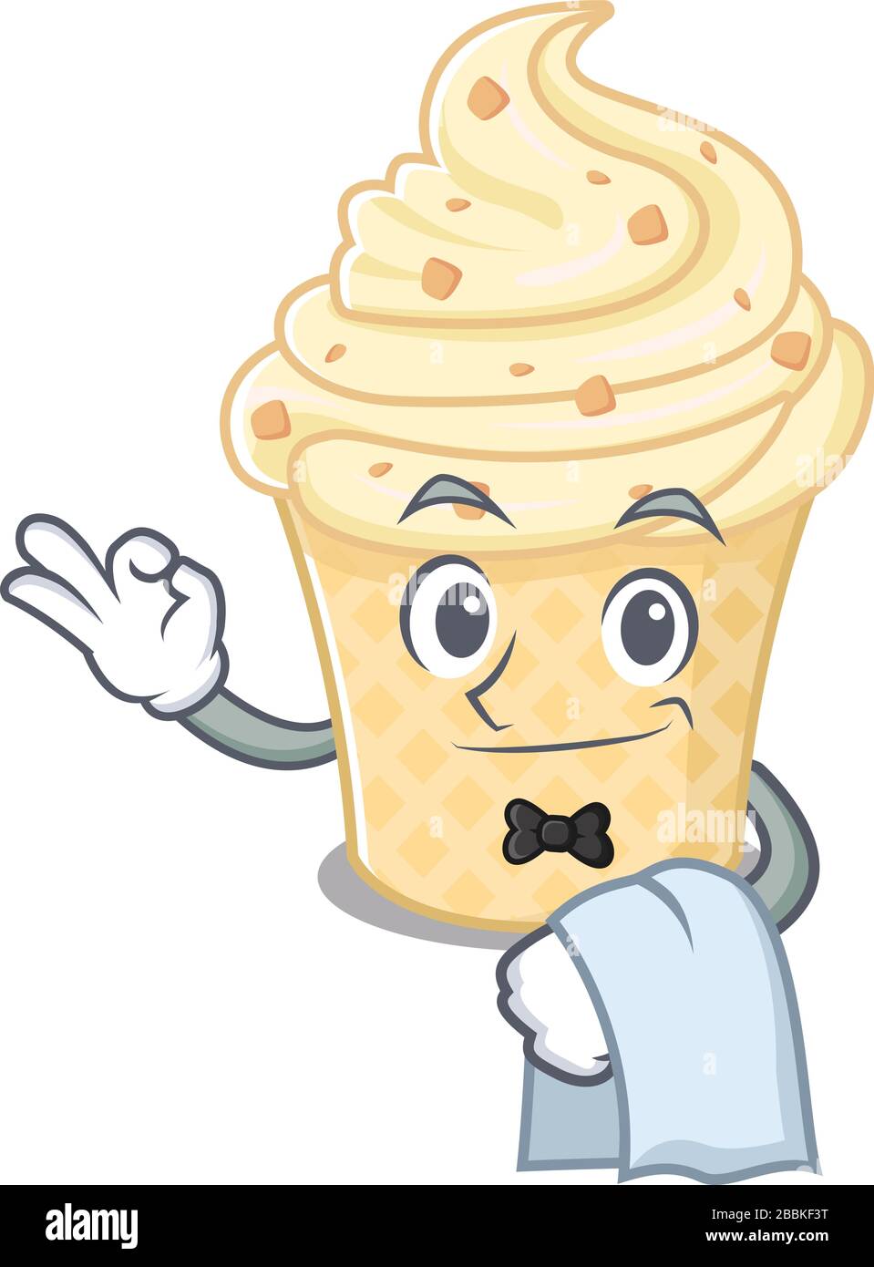 A cartoon character of vanilla ice cream waiter working in the ...
