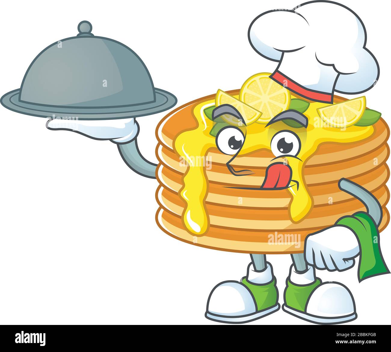 A lemon cream pancake chef cartoon design with hat and tray Stock ...