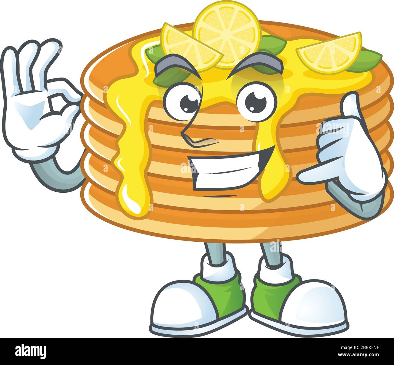 Lemon cream pancake mascot cartoon design make a call gesture Stock ...
