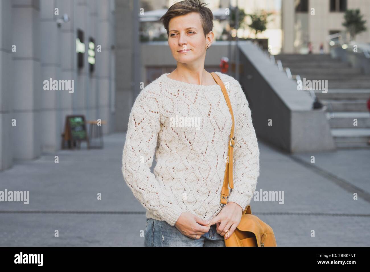 Outdoor full body portrait of young beautiful fashionable woman Stock ...