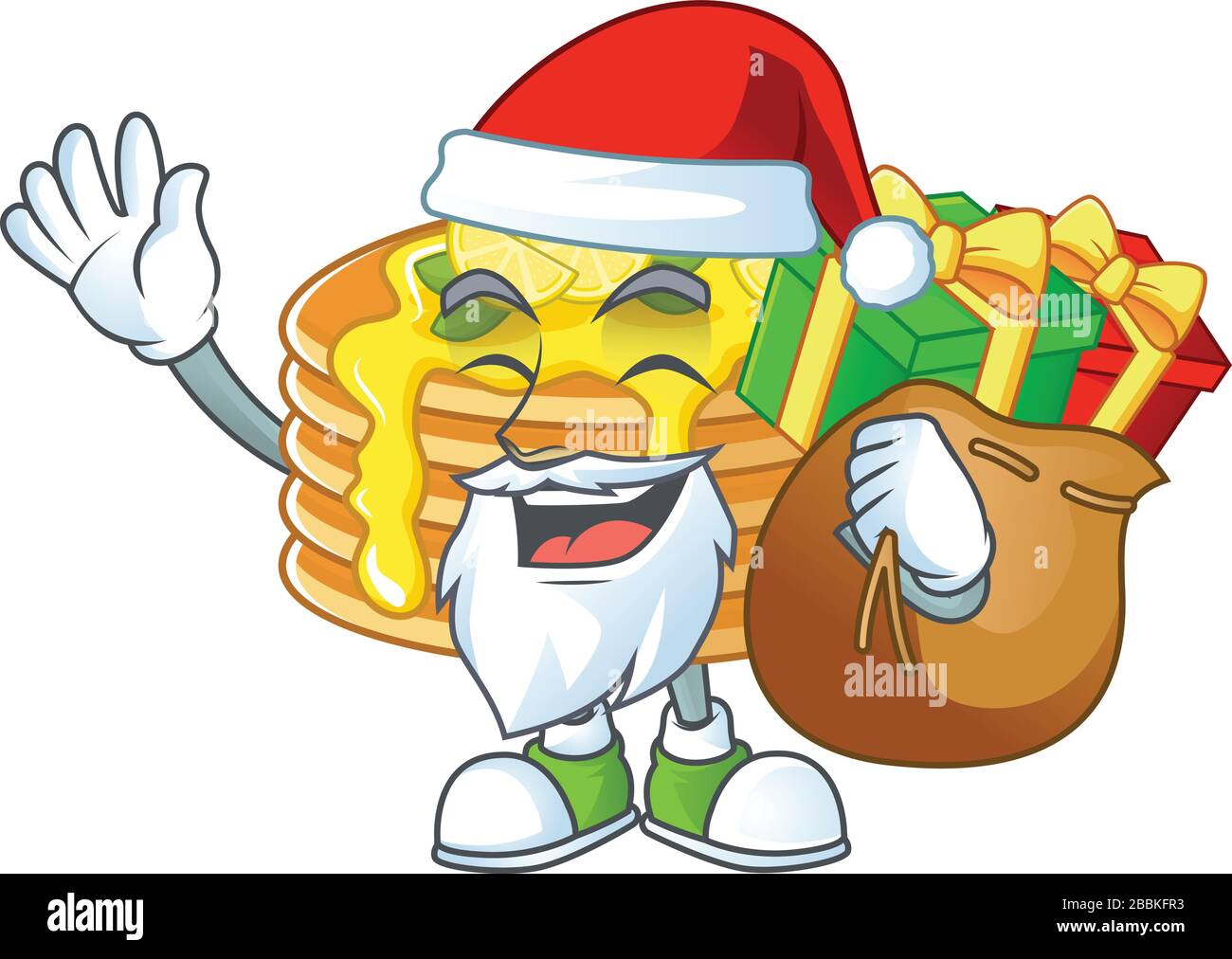 Santa lemon cream pancake Cartoon character design with sacks of gifts ...