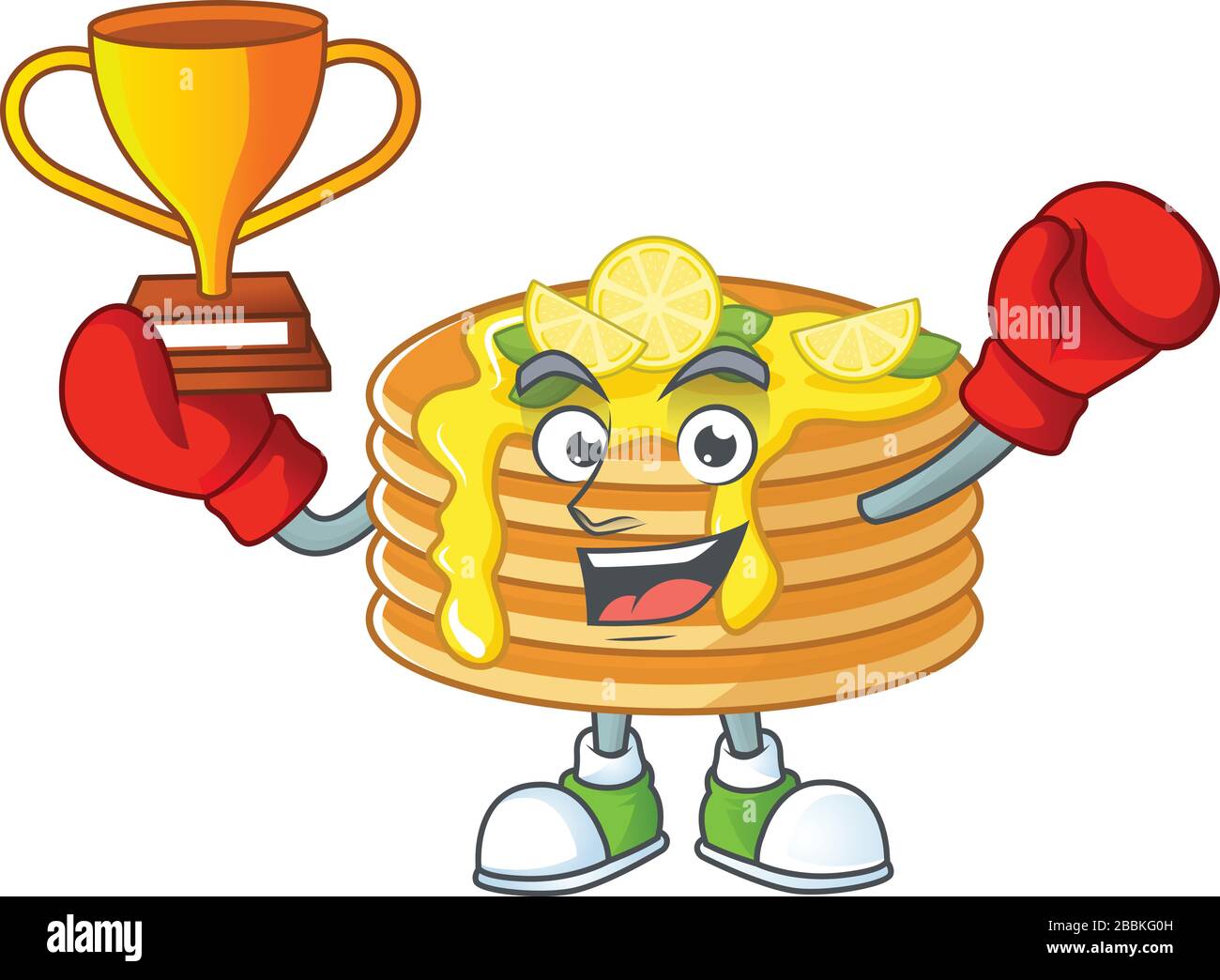 Proudly face of boxing winner lemon cream pancake presented in cartoon ...
