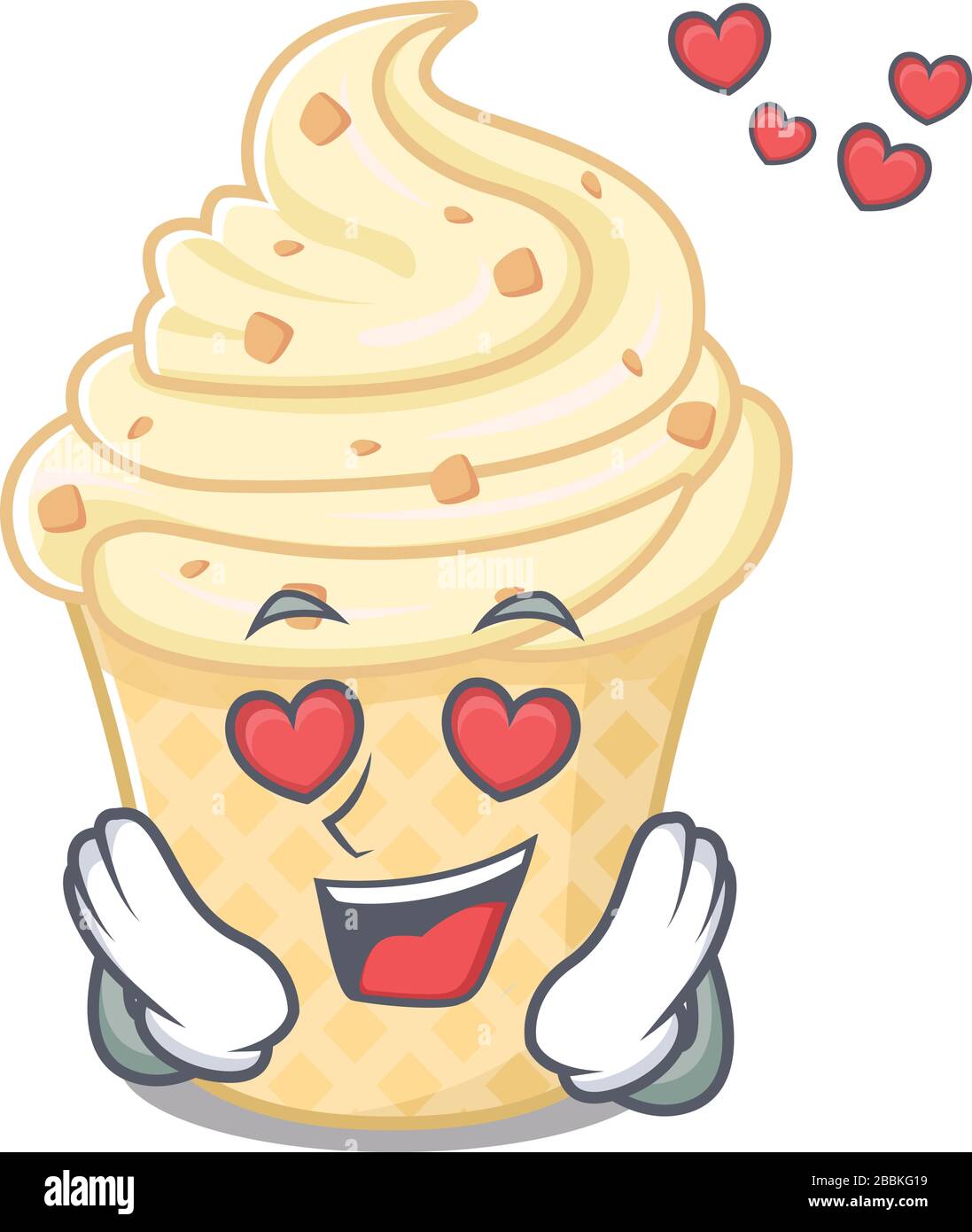 Cute vanilla ice cream cartoon character has a falling in love face ...