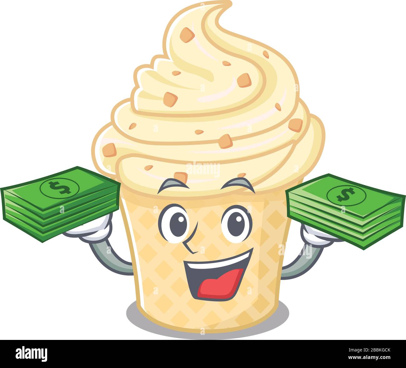 A wealthy vanilla ice cream cartoon character having money on hands ...