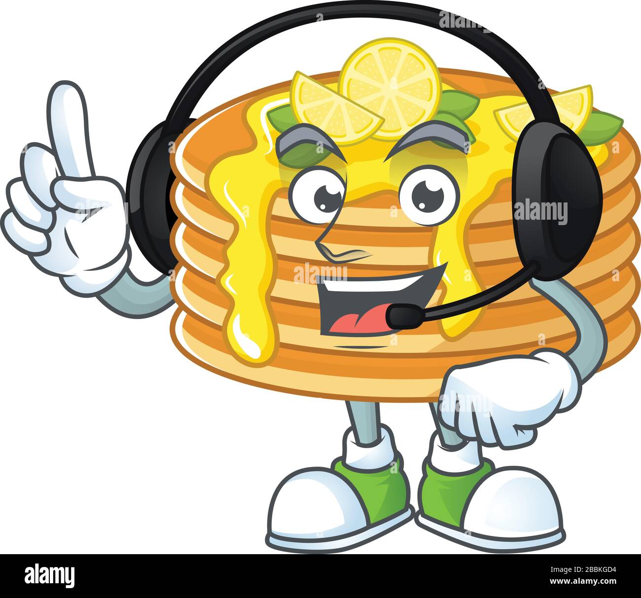 Lemon cream pancake cartoon character style speaking on headphone Stock ...