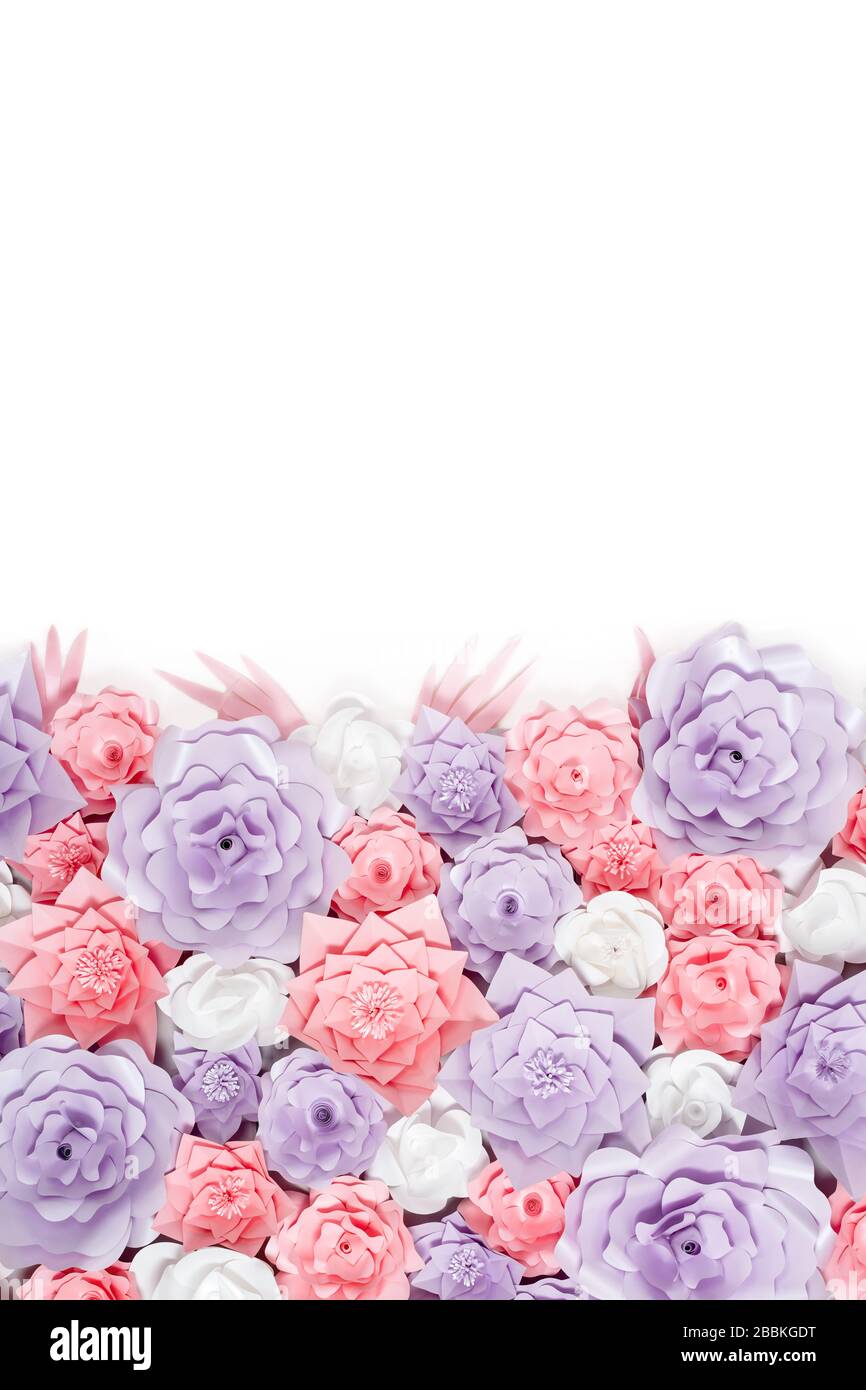 Colorful paper flowers background. Floral backdrop with handmade roses ...