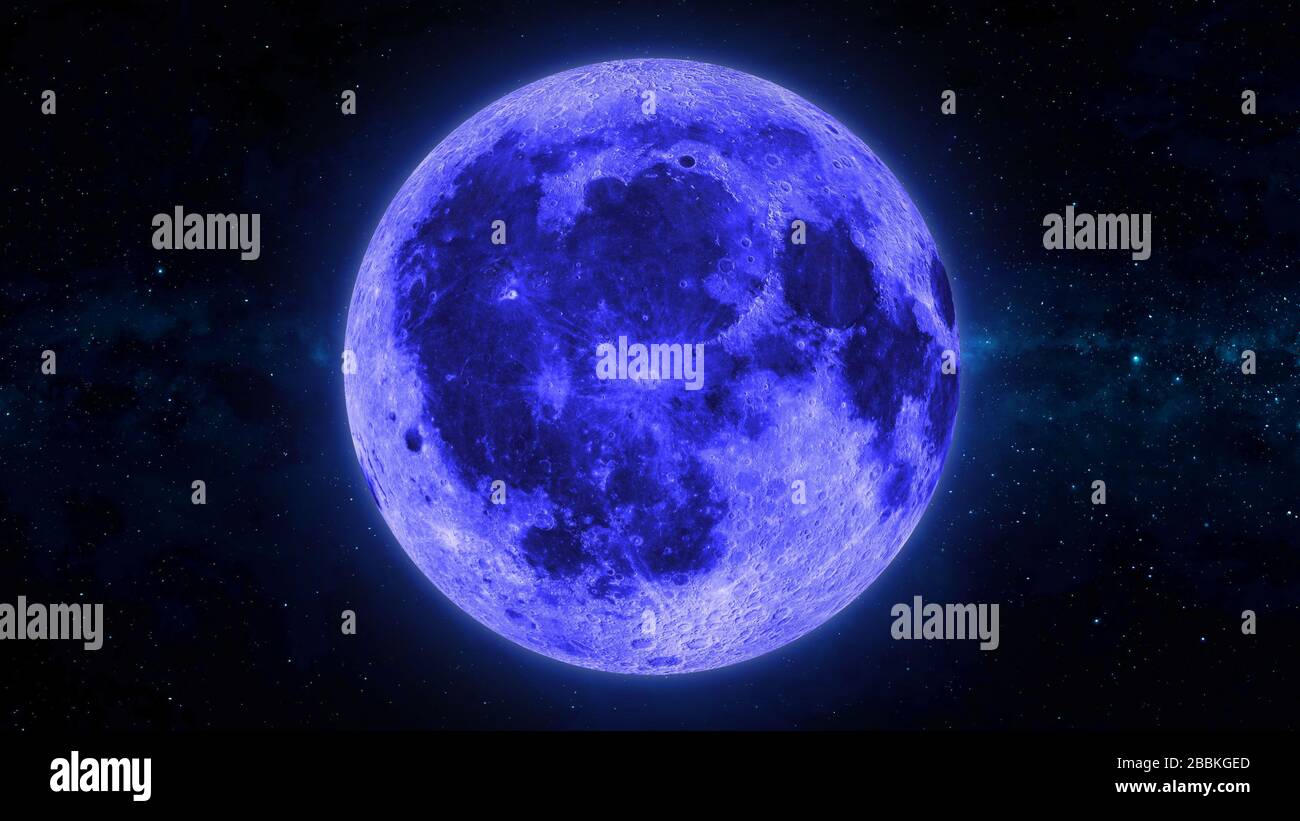 Full pink and blue moon with star at dark night sky background. 3D ...