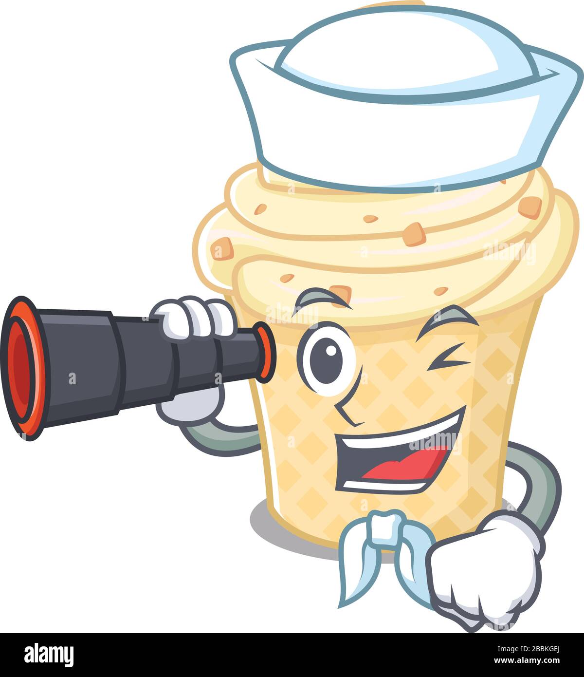 A cartoon icon of vanilla ice cream Sailor with binocular Stock Vector ...