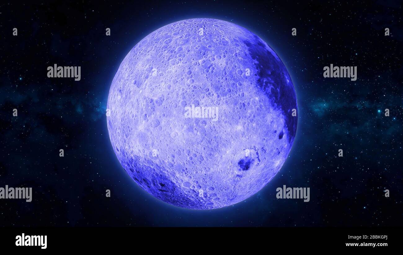 Full pink and blue moon with star at dark night sky background. 3D ...