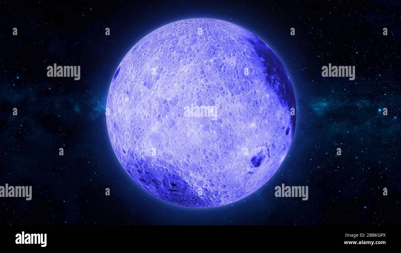 Full pink and blue moon with star at dark night sky background. 3D ...
