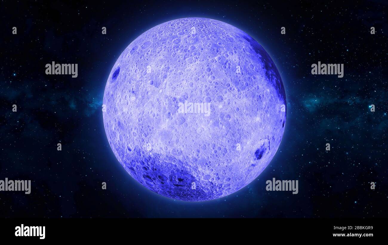Full pink and blue moon with star at dark night sky background. 3D ...