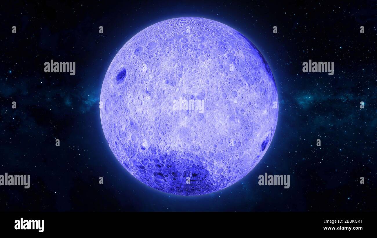 Full pink and blue moon with star at dark night sky background. 3D ...