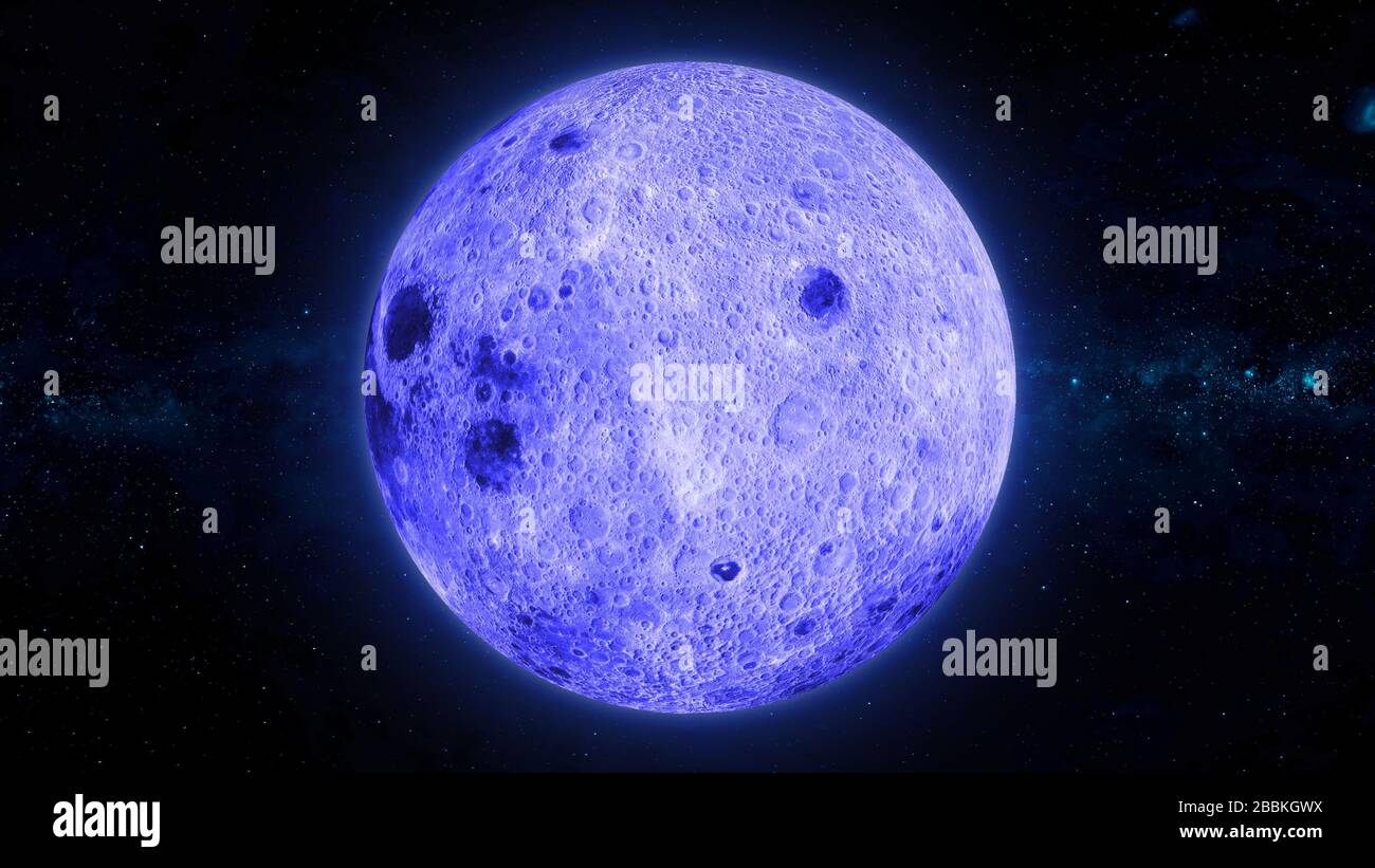Full pink and blue moon with star at dark night sky background. 3D ...