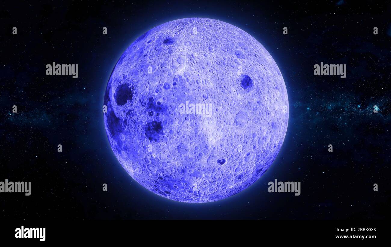 Full pink and blue moon with star at dark night sky background. 3D ...