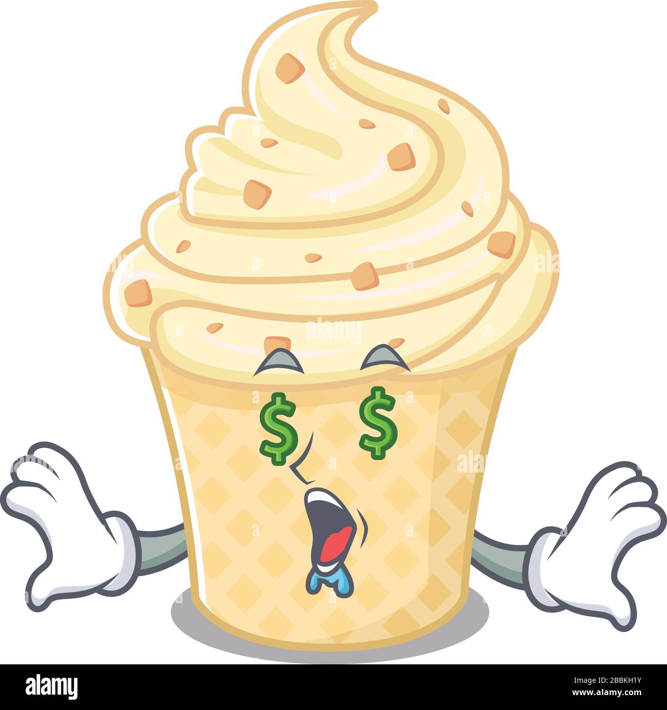Rich cartoon character design of vanilla ice cream with money eyes ...