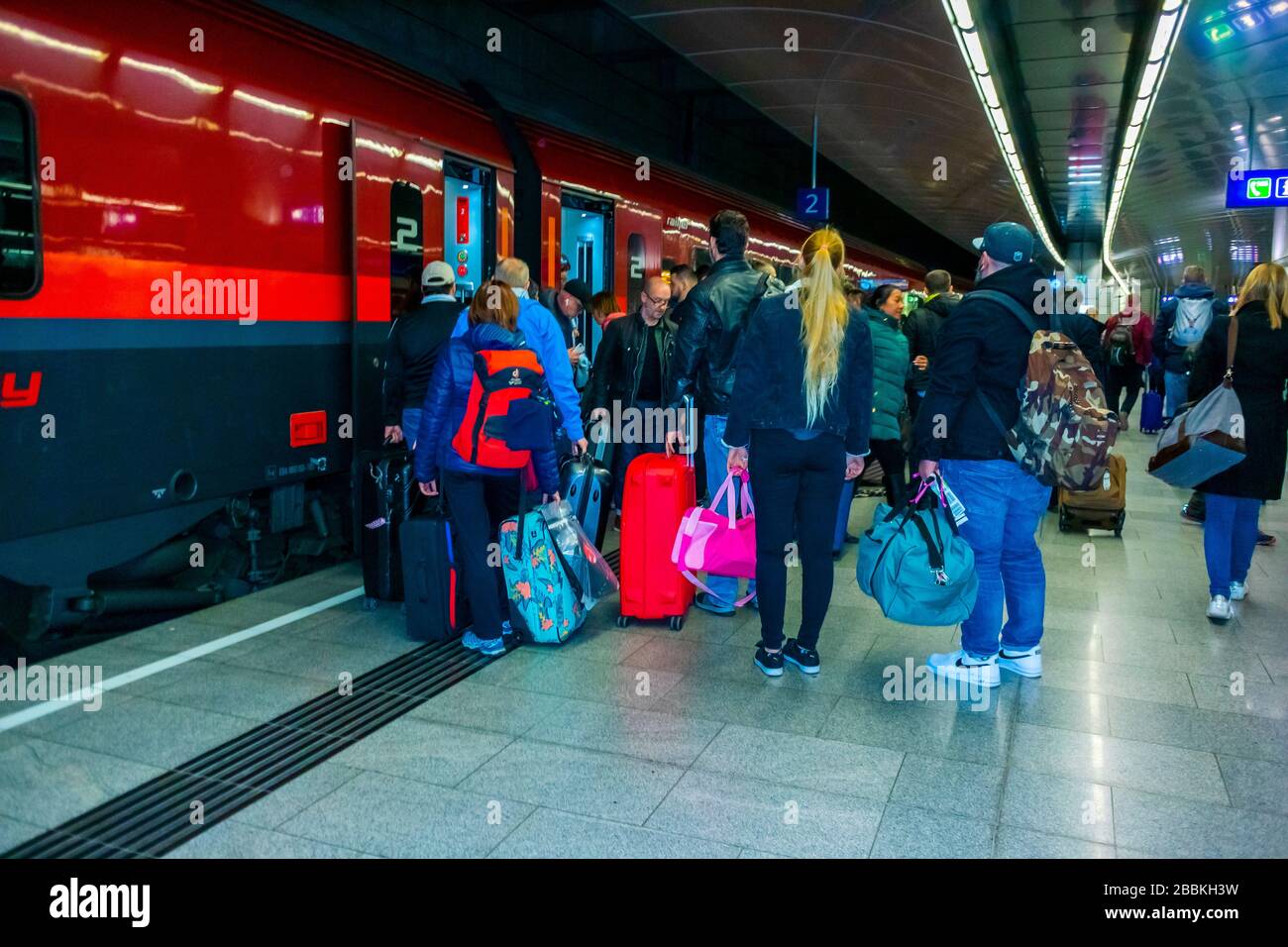 Vienna, Austria, People boarding Train S-Bahn, Line S7, to Airport ...