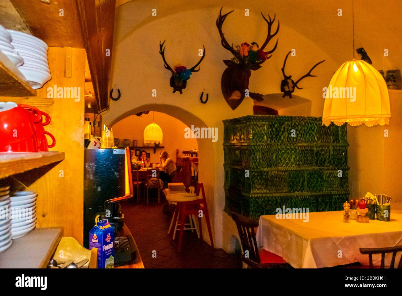 Hallstatt, Austria, inside authentic Austrian Restaurant, Braugasthof ...