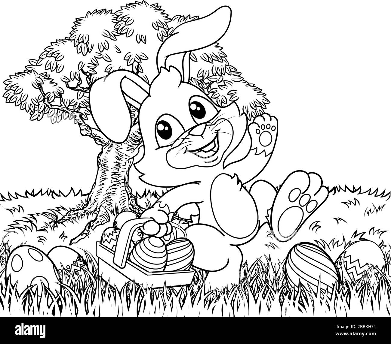 Easter Bunny Rabbit Eggs Basket Background Cartoon Stock Vector Image ...