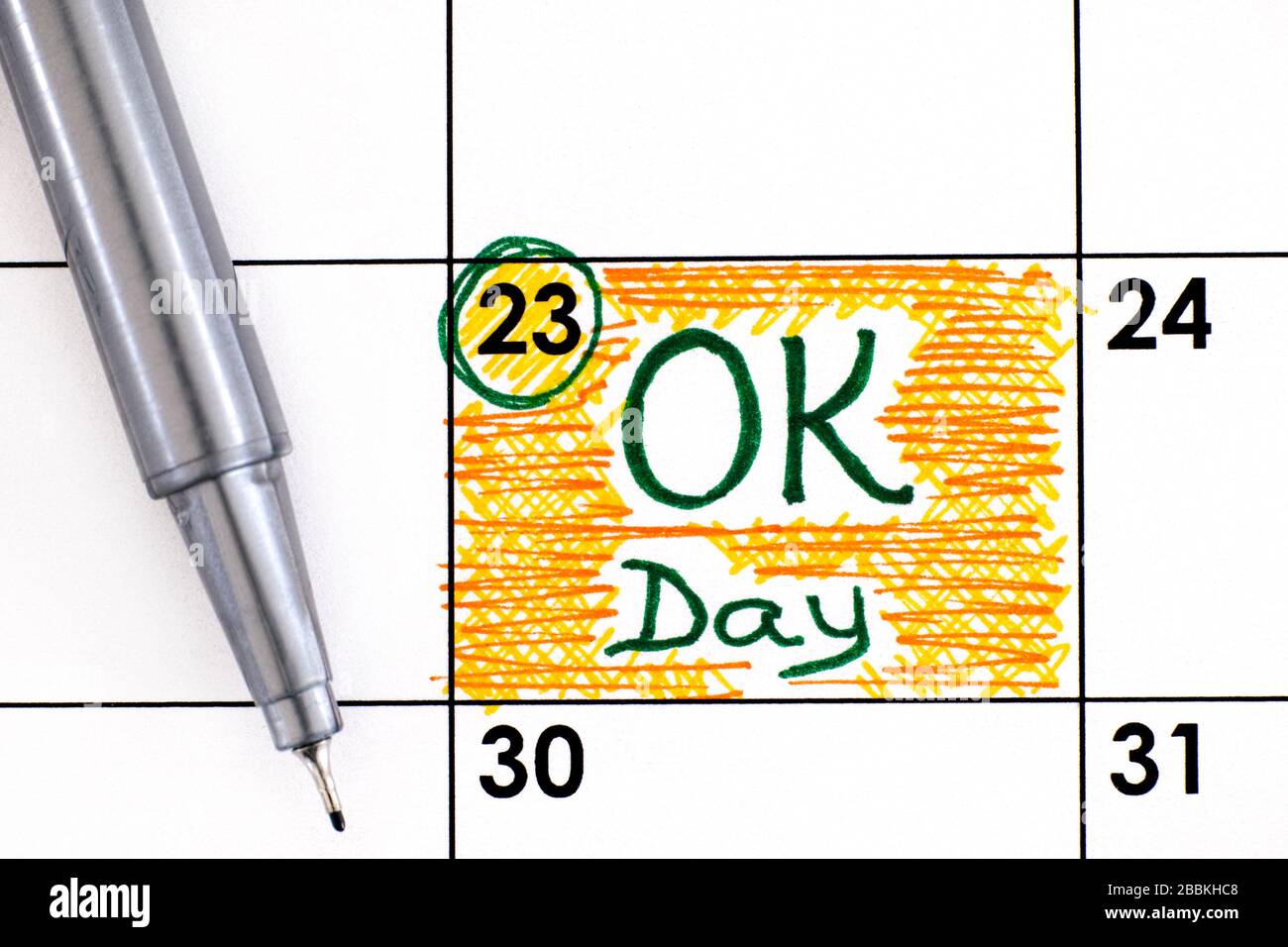 Reminder OK Day in calendar with pen. March 23 Stock Photo - Alamy