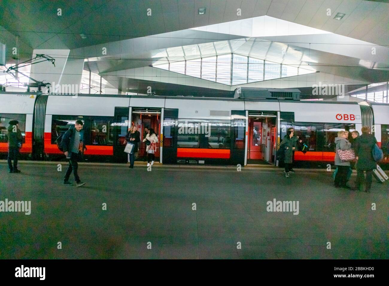 Vienna, Austria, People Boarding Austrian Train in Station Platform ...